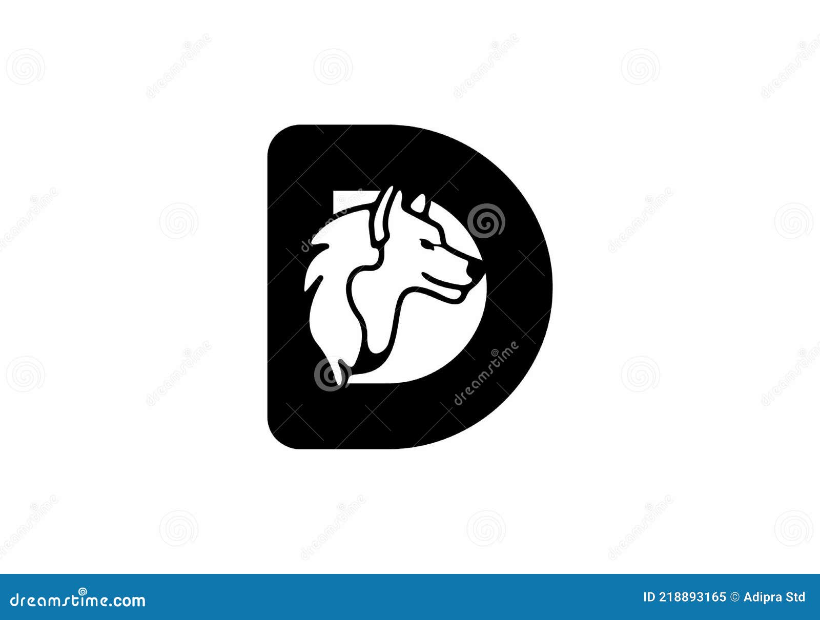 Black D Initial Letter with Wolf Head Stock Vector - Illustration of ...