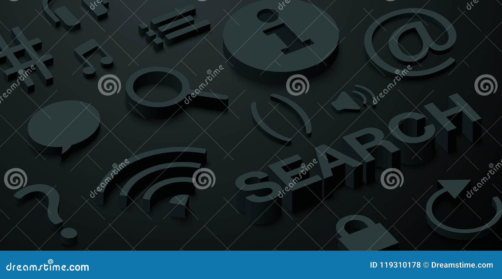 Black 3d Search Background with Ui Symbols. Stock Vector - Illustration ...