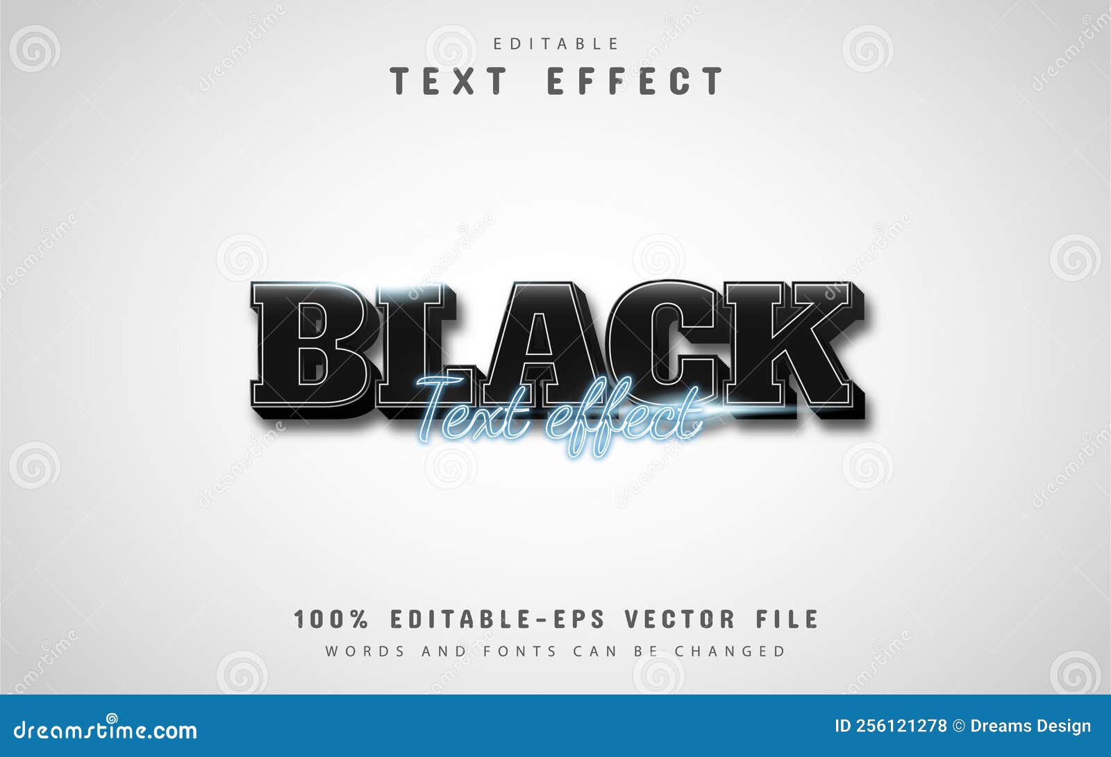 Black 3d style text effect stock vector. Illustration of font - 256121278