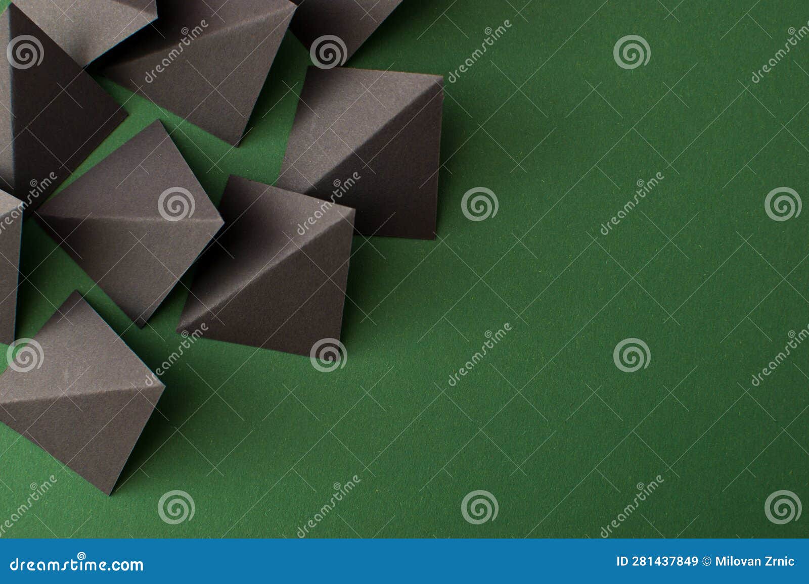 Black 3d Triangle Shapes on Green Background, Copy Space Stock Image ...