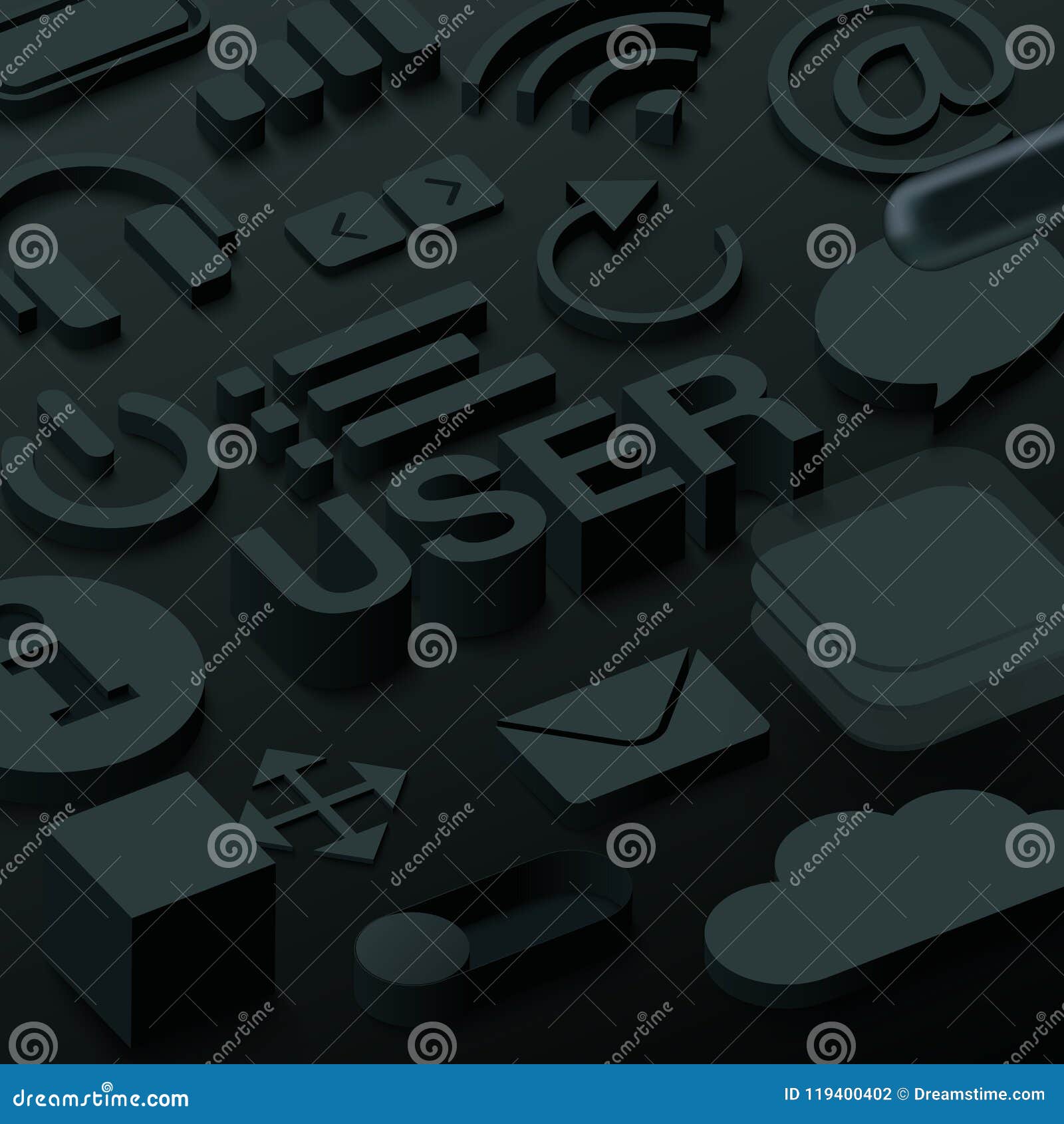 Black 3d User Background with Web Symbols. Stock Vector - Illustration ...