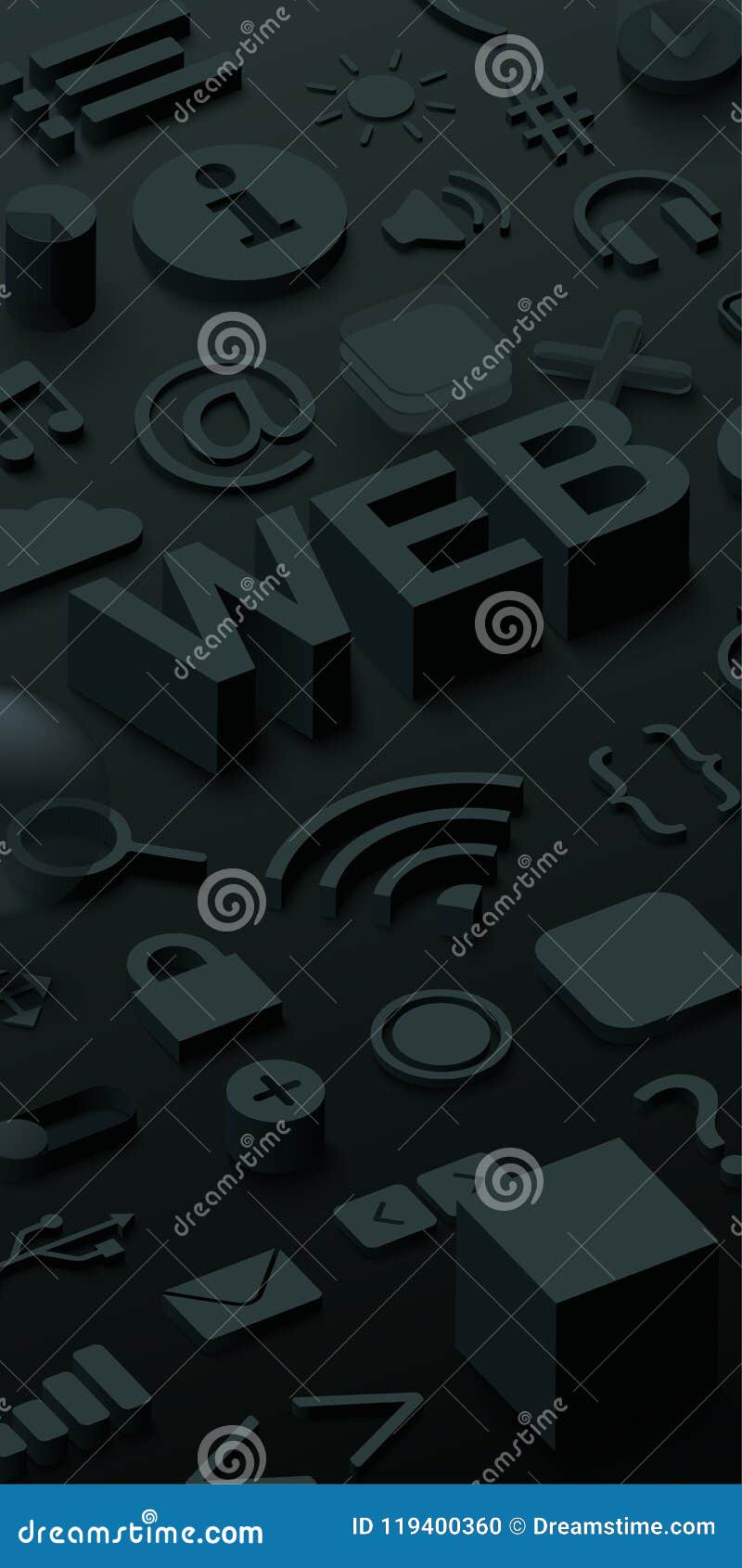 Black 3d Web Background with Internet Symbols. Stock Vector ...