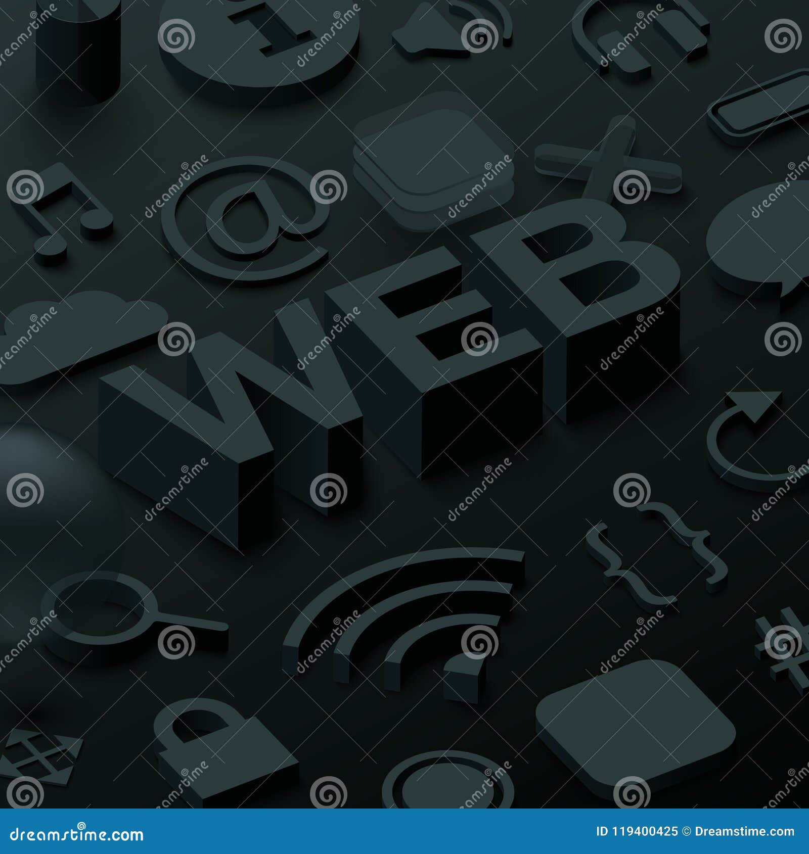 Black 3d Web Background with Internet Symbols. Stock Vector ...