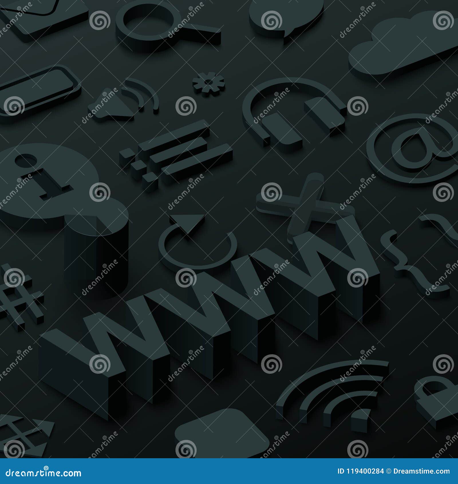 Black 3d Www Background with Web Symbols. Stock Vector - Illustration ...