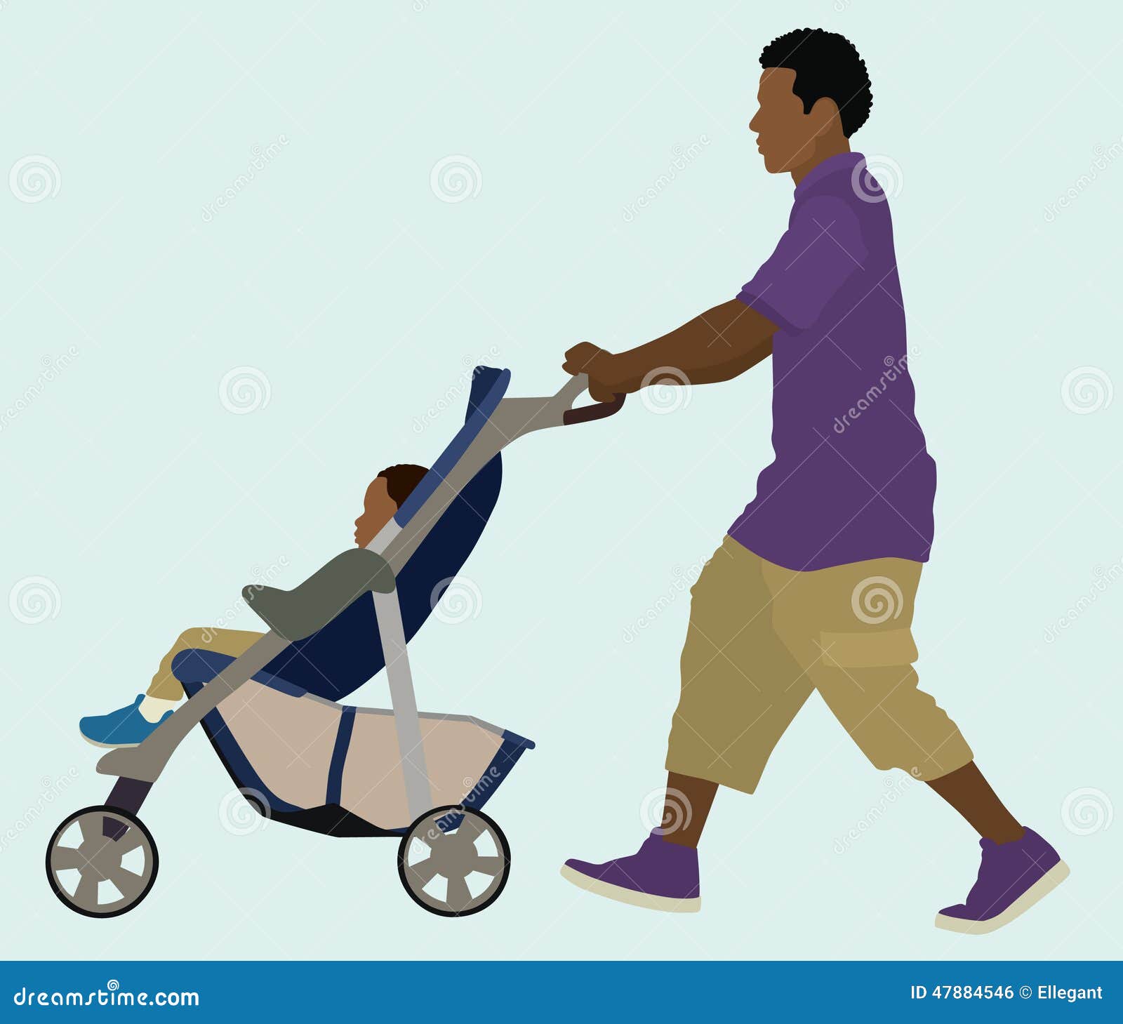 Black Father Pushing Baby in Stroller Stock Vector - Illustration of ...