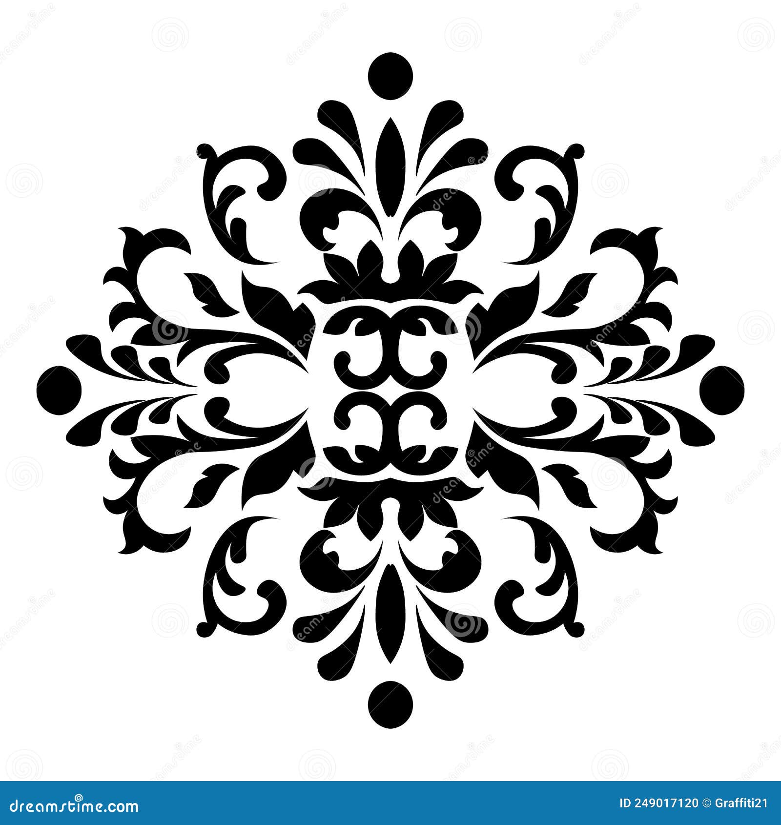 Black Damask Element in Classic Style on White Background. Royal ...