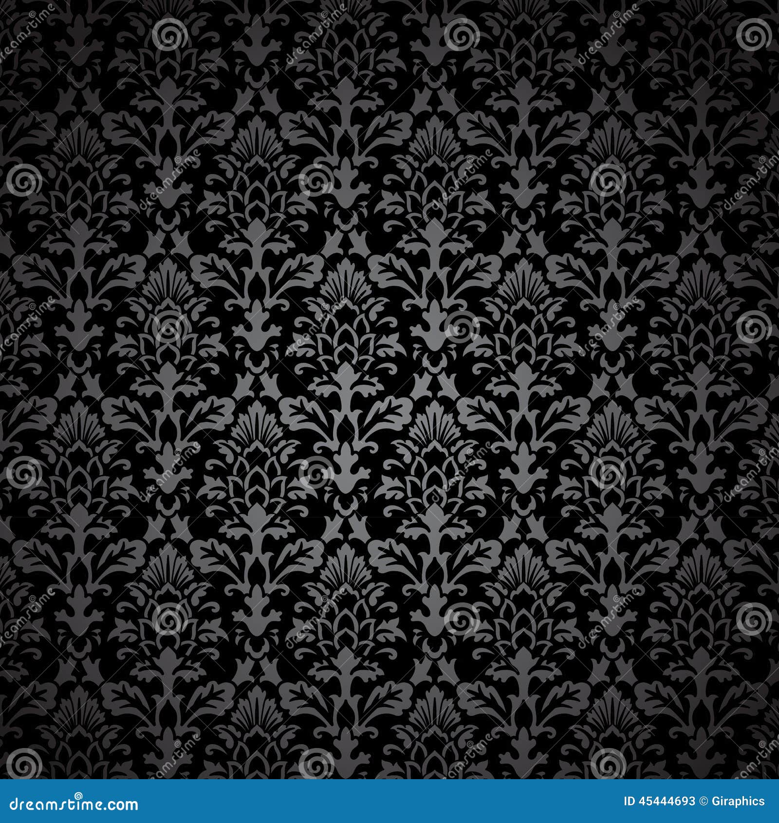 Black Damask Pattern stock vector. Illustration of backdrop - 45444693