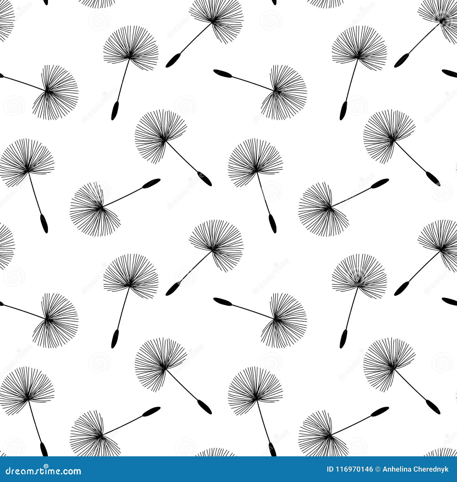 Black Dandelions Seed Floral Fluff Pattern on a White Background Stock ...