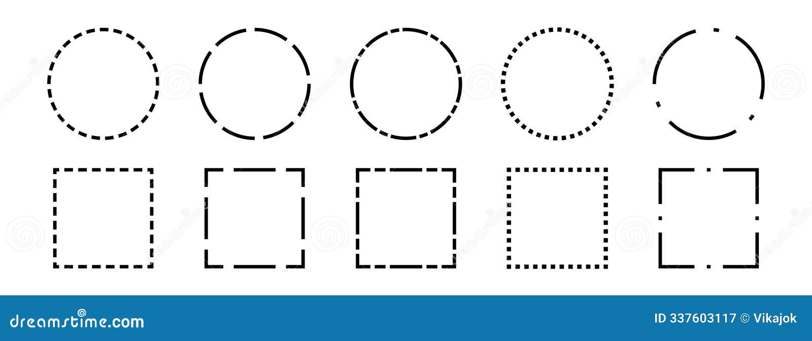 Black Dashed Frame Collection. Dashed Outline Circle and Square Border ...