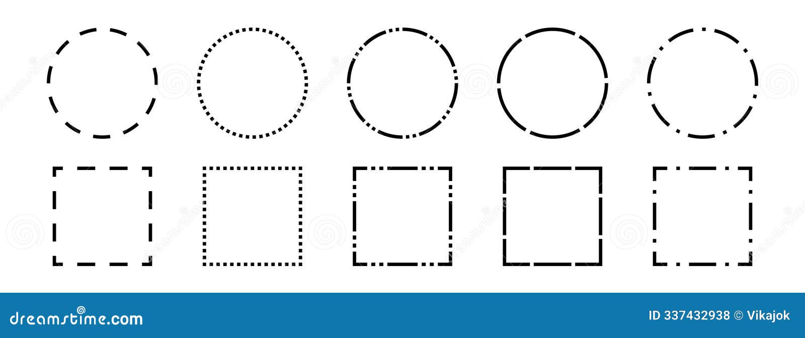 Black Dashed Frames Collection. Dashed Outline Circle and Square ...