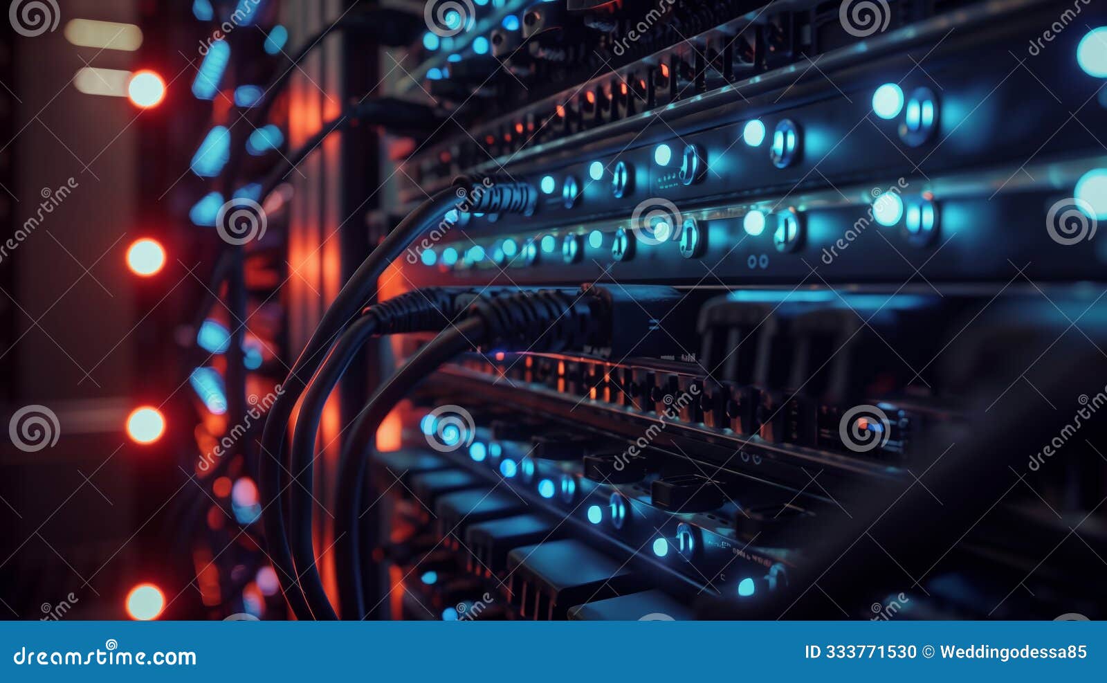 Black Data Cables Connected To the Unit for Data Transmission with Many ...