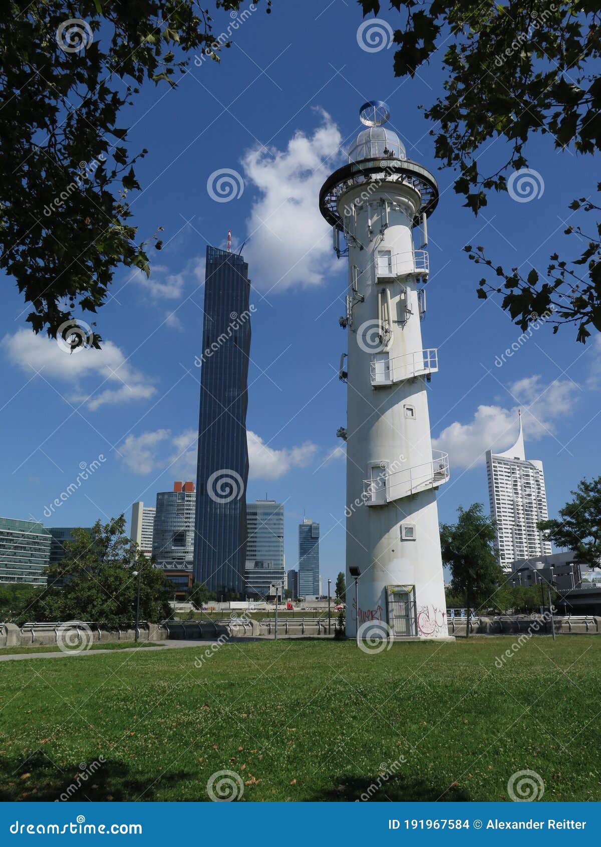 Black DC Tower, Other Skyscrapers and a Lighthouse in Vienna, Austria ...