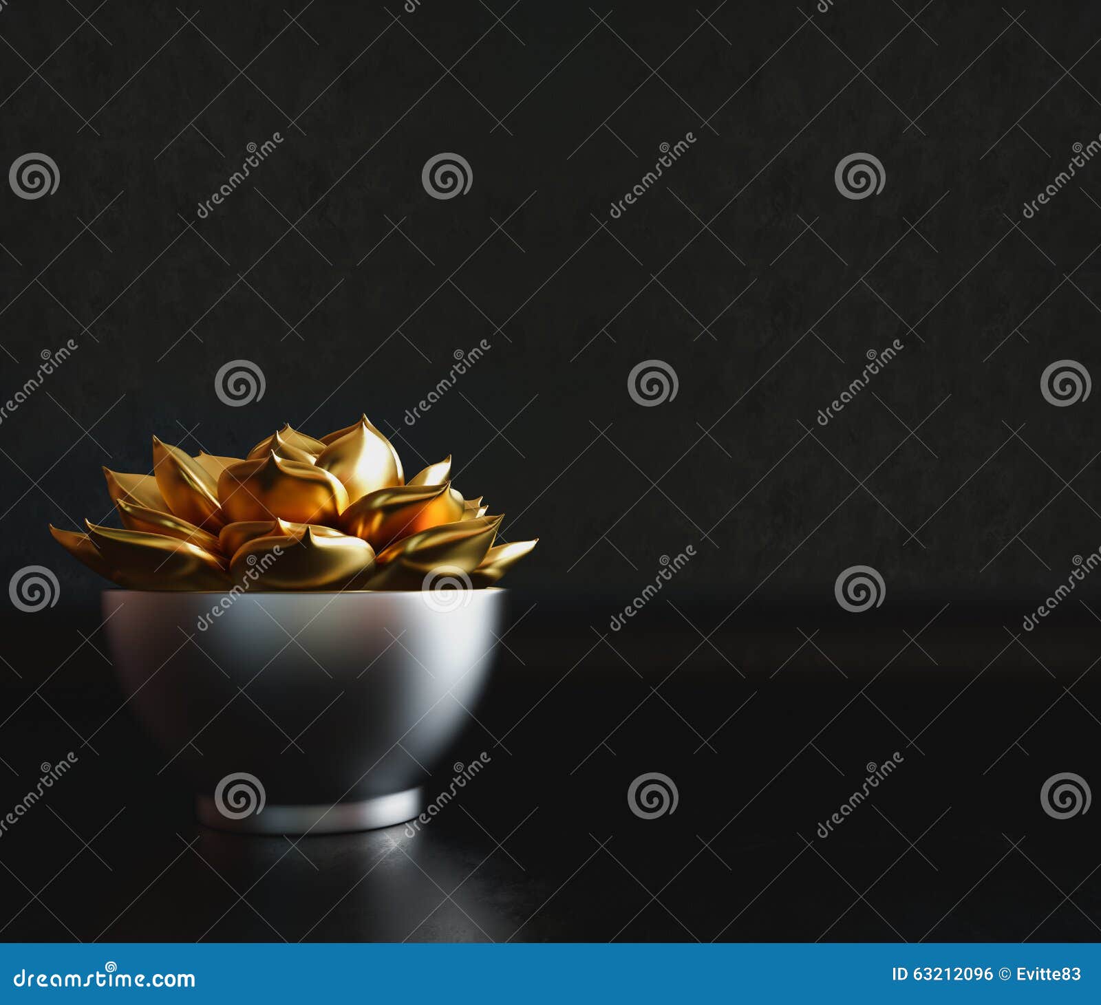 Black Decorative Pot with Gold Plant Inside on a Black Background Stock ...