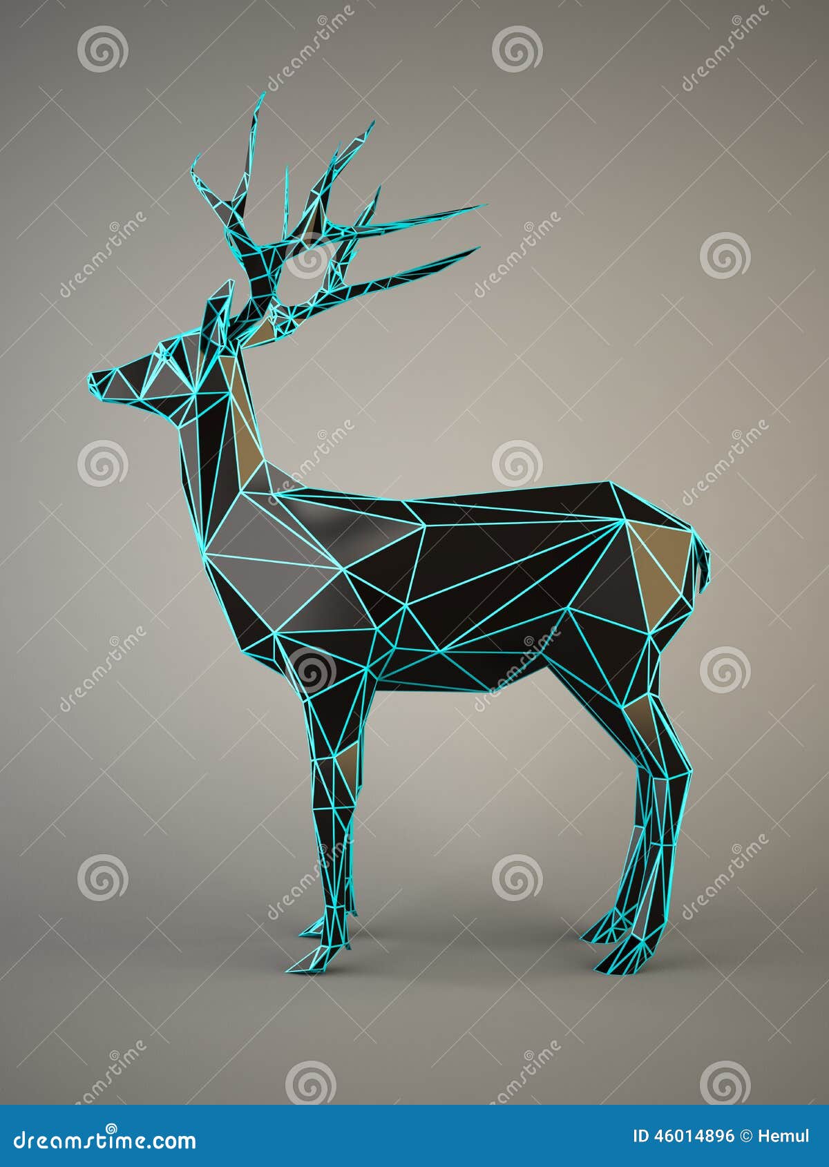 Black Deer with a Blue Eges on Gray Background Stock Illustration ...