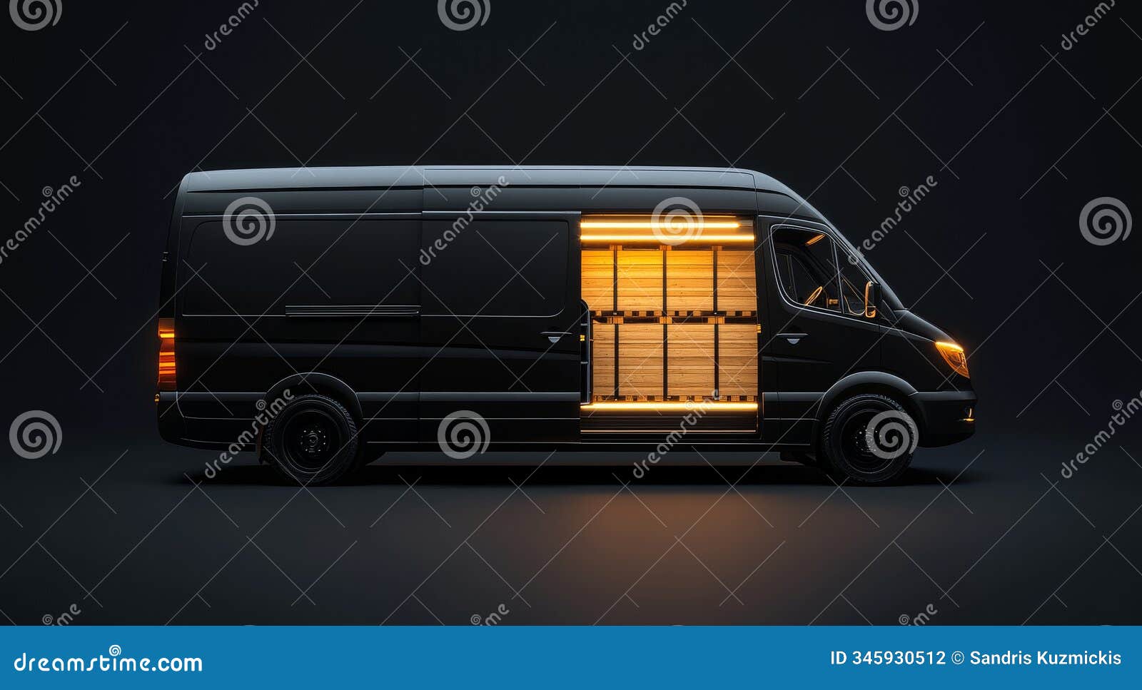 Black Delivery Van with Boxes Inside at Night. Generative AI Stock ...
