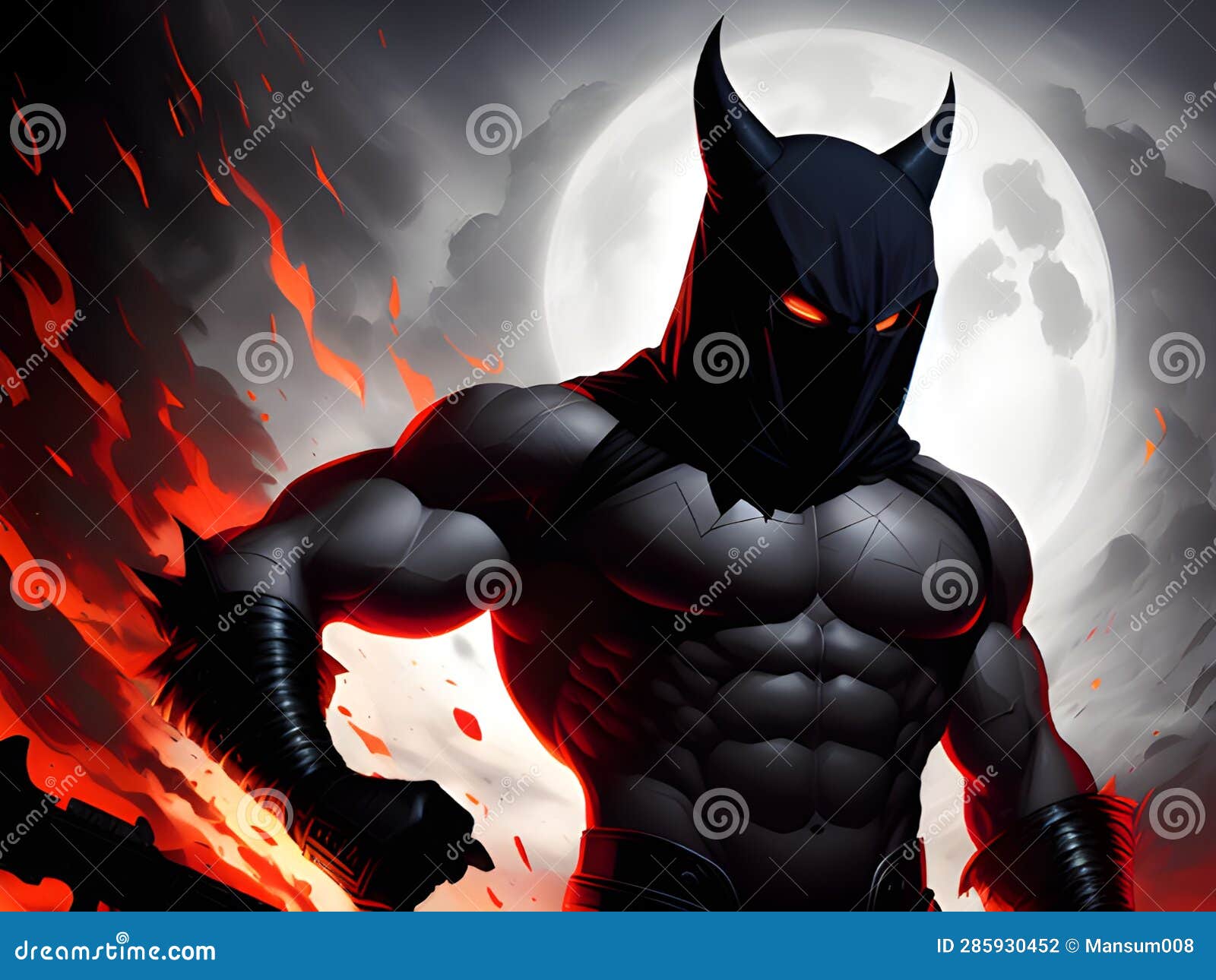 Black Demon with Fire Power on Dark Background, Ai Generated Stock ...