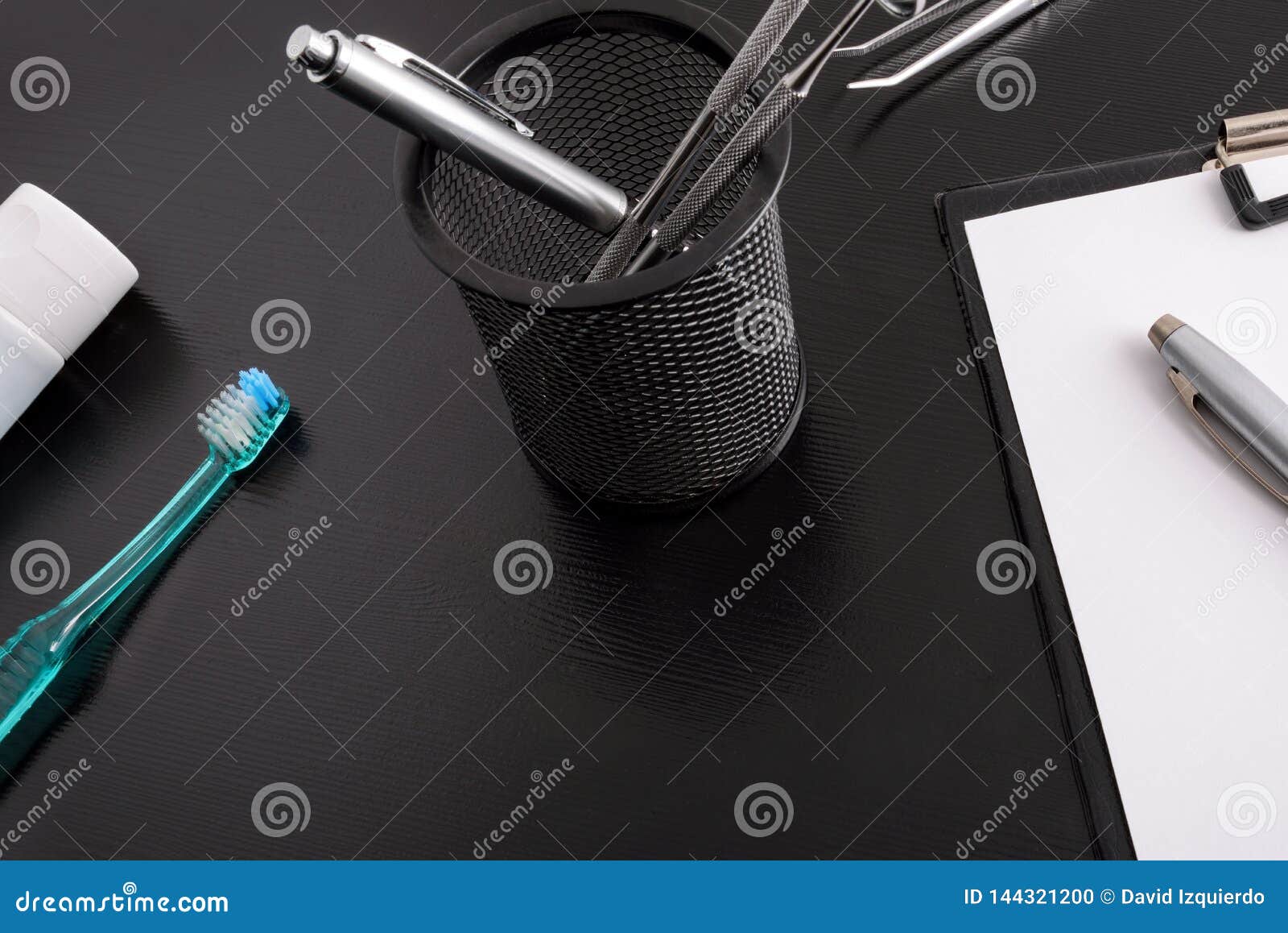 Black Dentist Table with Tools Eleveted View Stock Photo - Image of ...