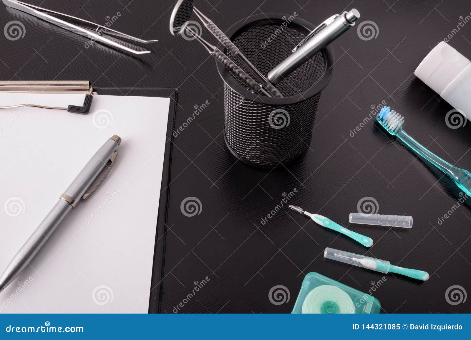 Black Dentist Table with Tools General View Stock Image - Image of ...