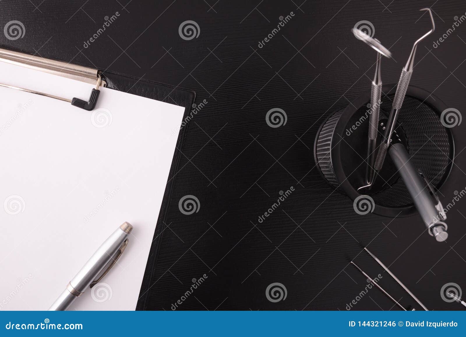 Black Dentist Table with Tools Top View Stock Photo - Image of ...