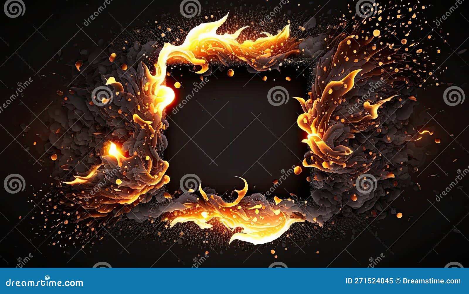 Black Design Space Realistic Flame Frame Border and Fire Sparks. Stock ...