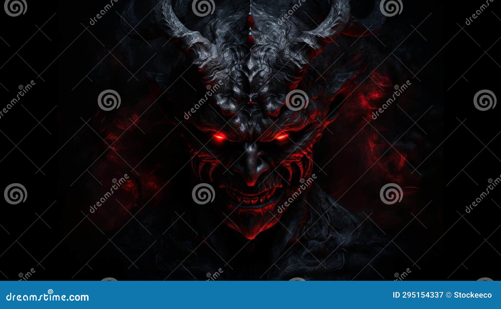 Haunting Demon Face with Fiery Red Horn - Realistic Hyper-detailed ...