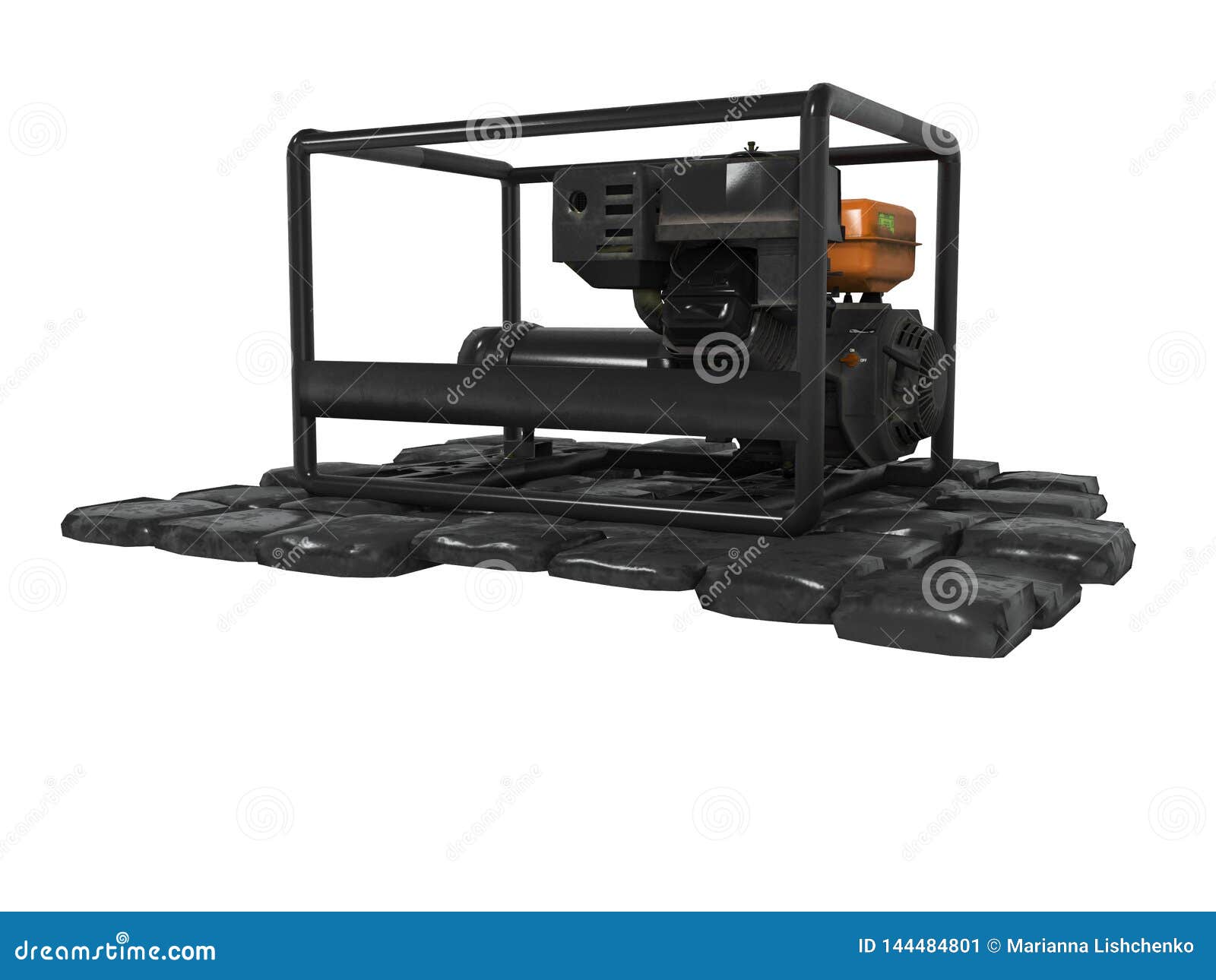 Black Diesel Generator on the Stones 3d Render on White Background No ...