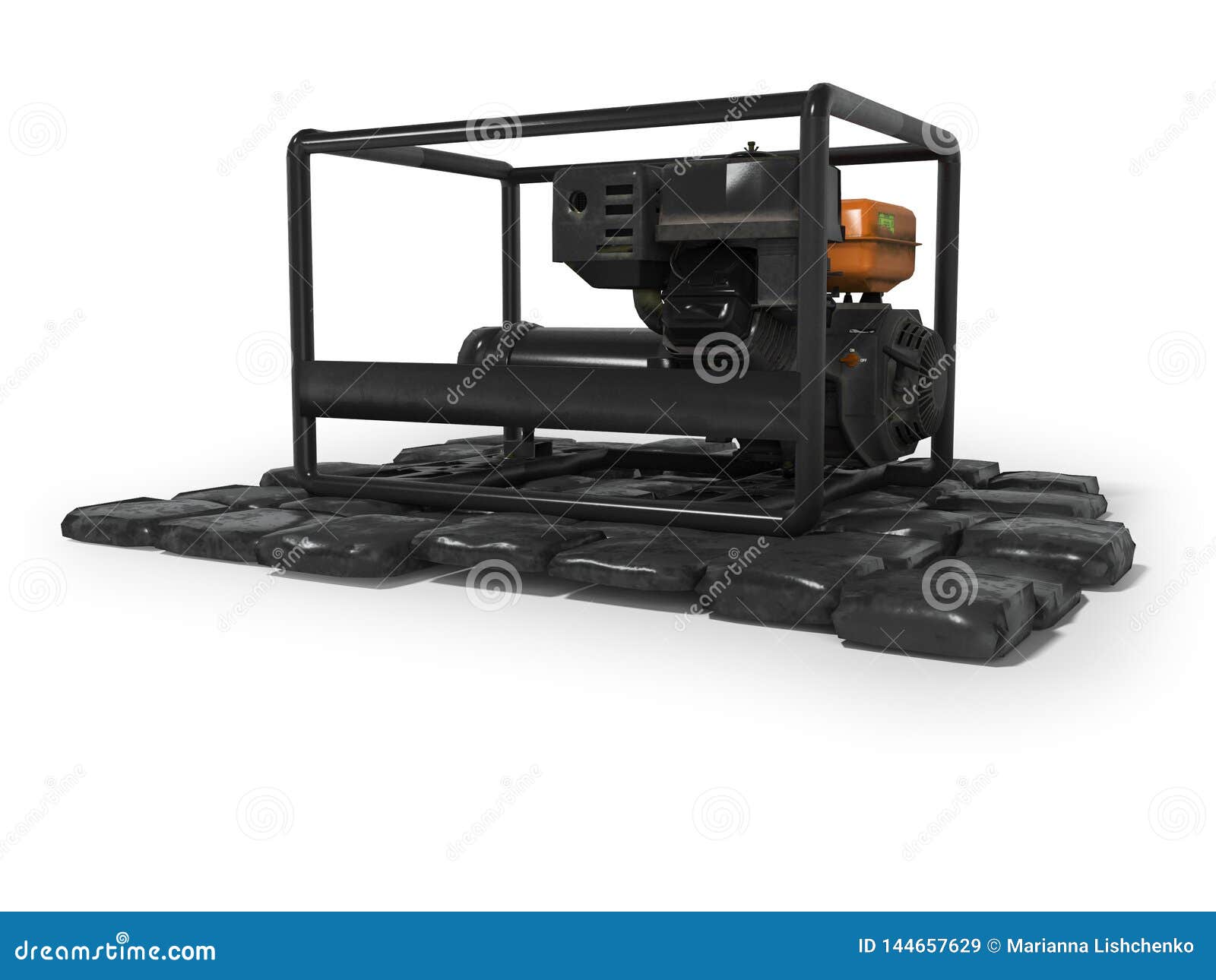 Black Diesel Generator on the Stones 3d Render on White Background with ...