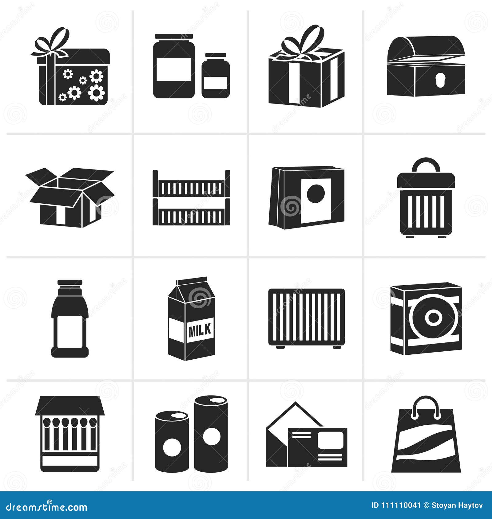 Black Different Kind of Package Icons Stock Vector - Illustration of ...