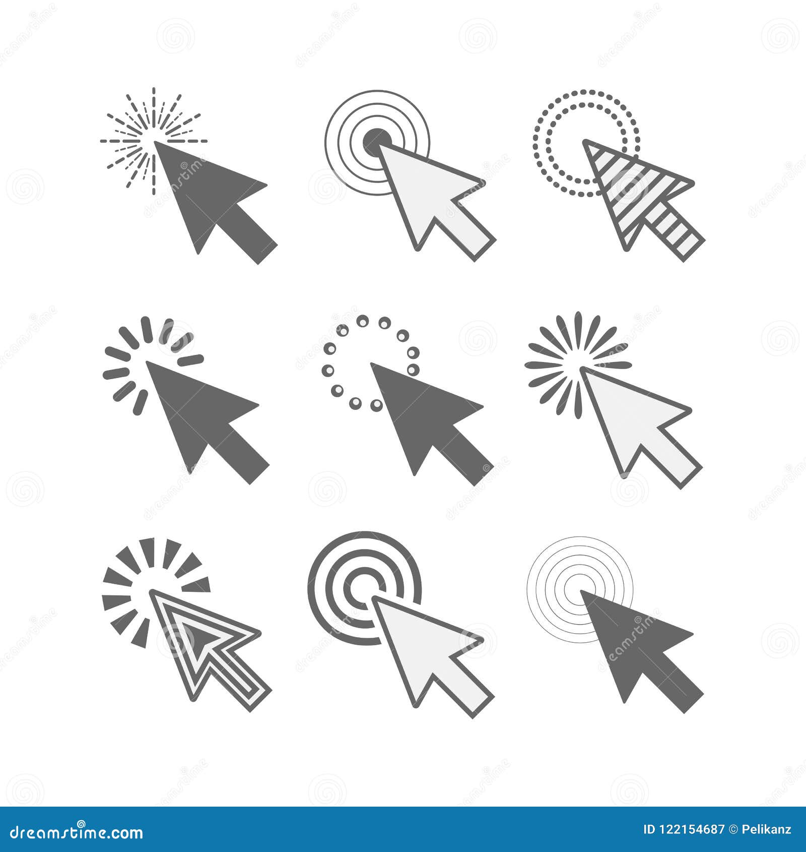 Black Different Style Active Click Cursors Icons Set on White ...