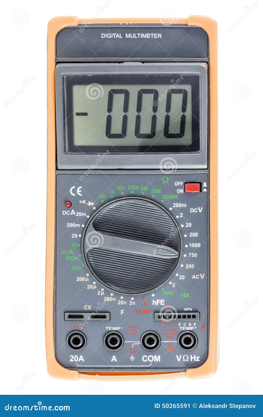 Black Digital Multimeter with Orange Bumper, Front View Stock Image ...