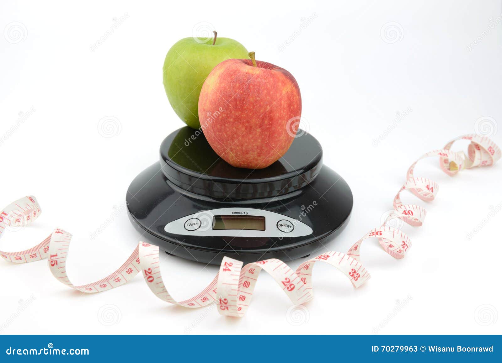 Black Digital Scale, Weight Green Apple Stock Image - Image of tape ...