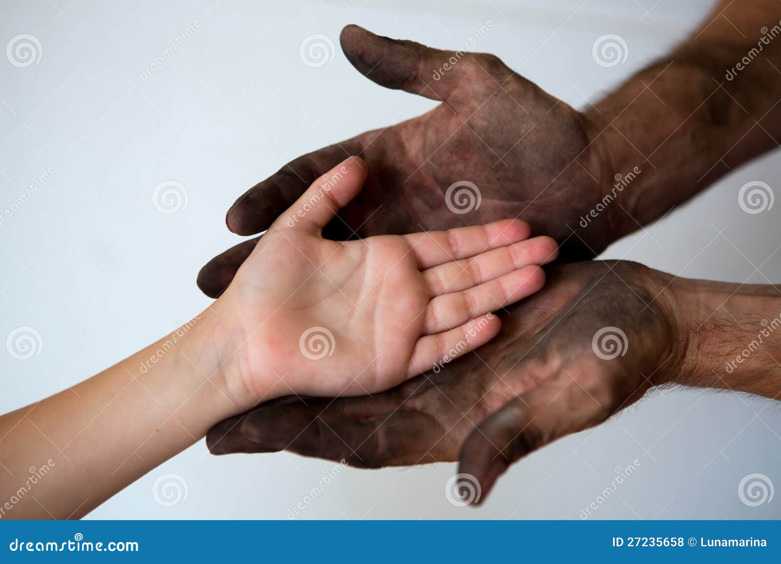 Black Dirty Man Hands Holding Kid Clean Hand Stock Photo - Image of ...