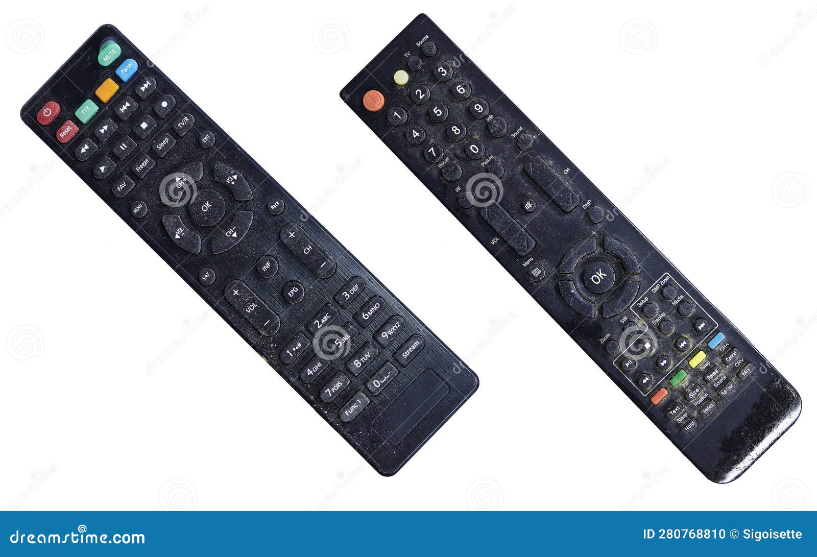 Black Dirty Remote Control Isolated on White Background. Stock Photo ...