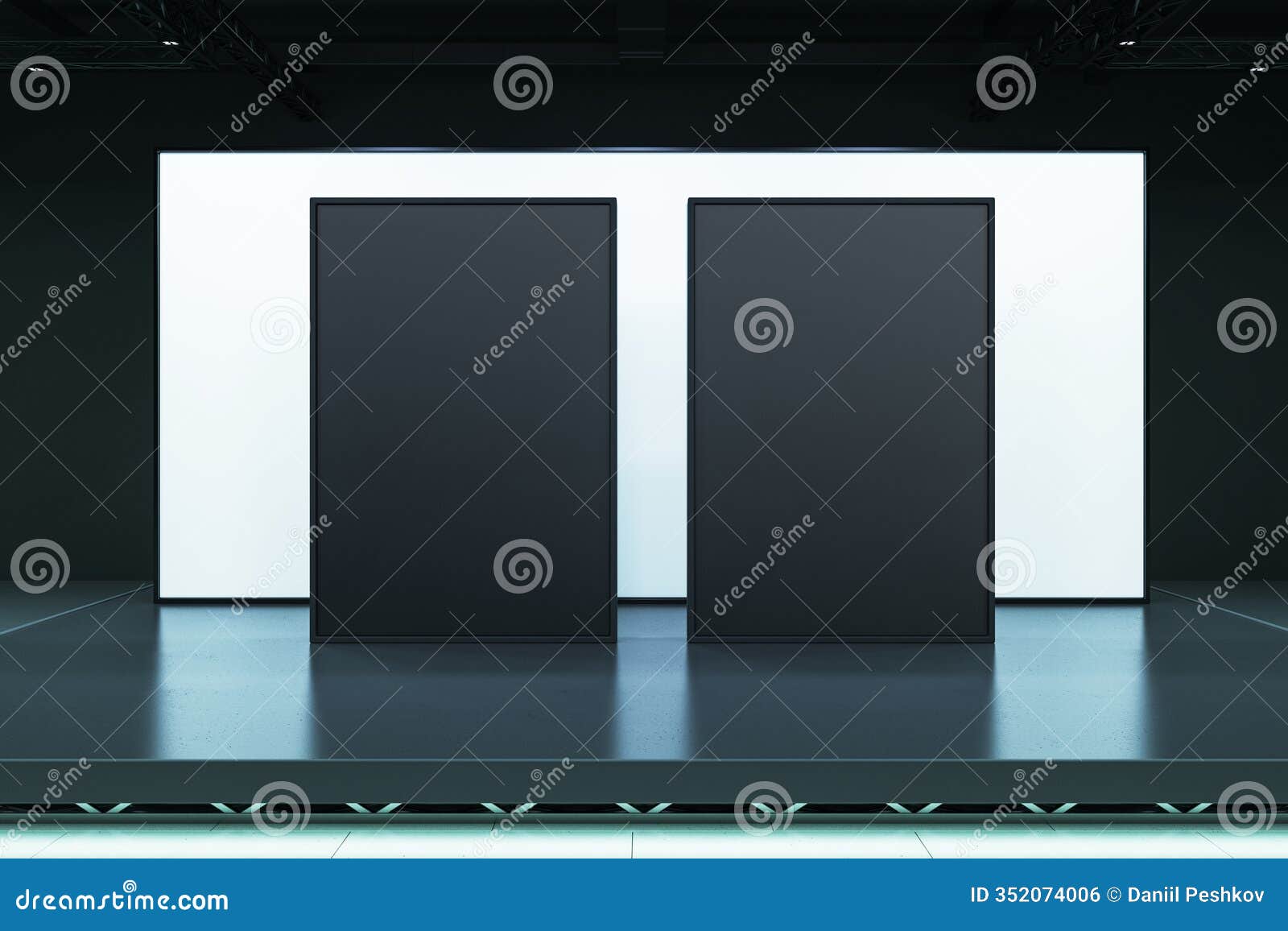 Black Display Panels on a Modern Exhibition Stage with White Backlight ...