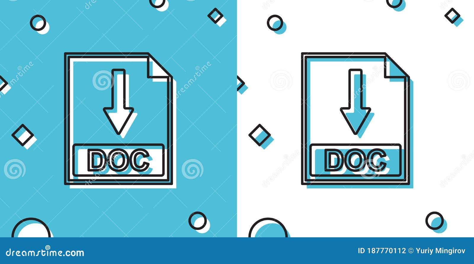Black DOC File Document Icon. Download DOC Button Icon Isolated on Blue ...