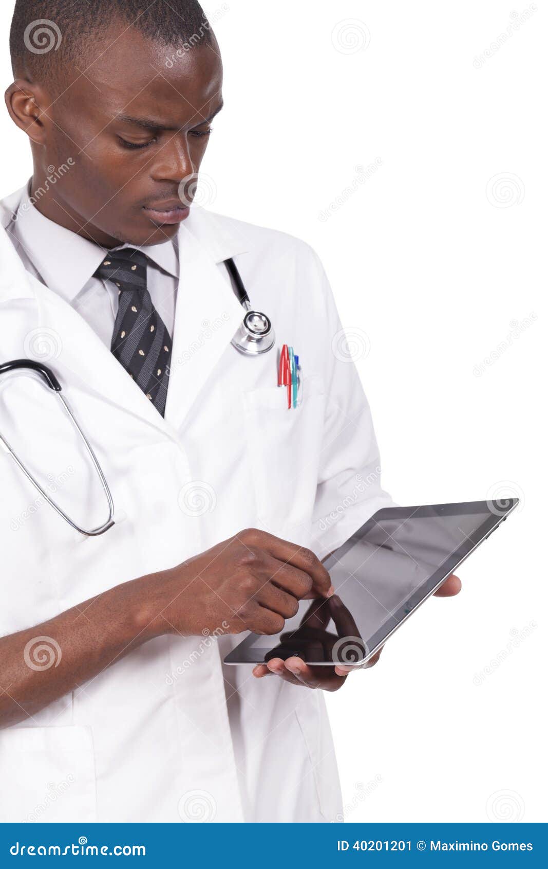 Black Doctor Looking at Tablet Stock Image - Image of healthcare ...