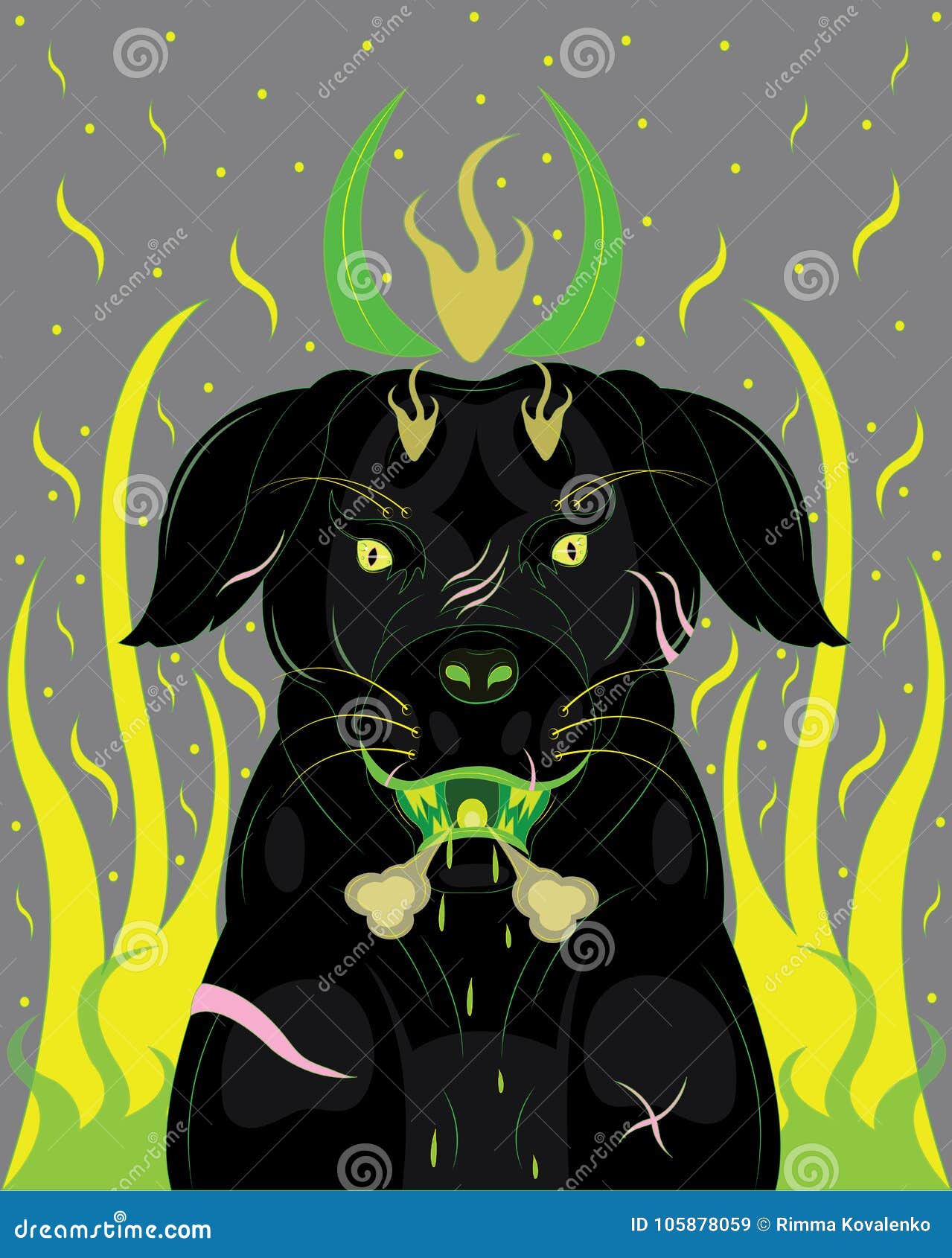 Black dog demon stock vector. Illustration of saliva - 105878059