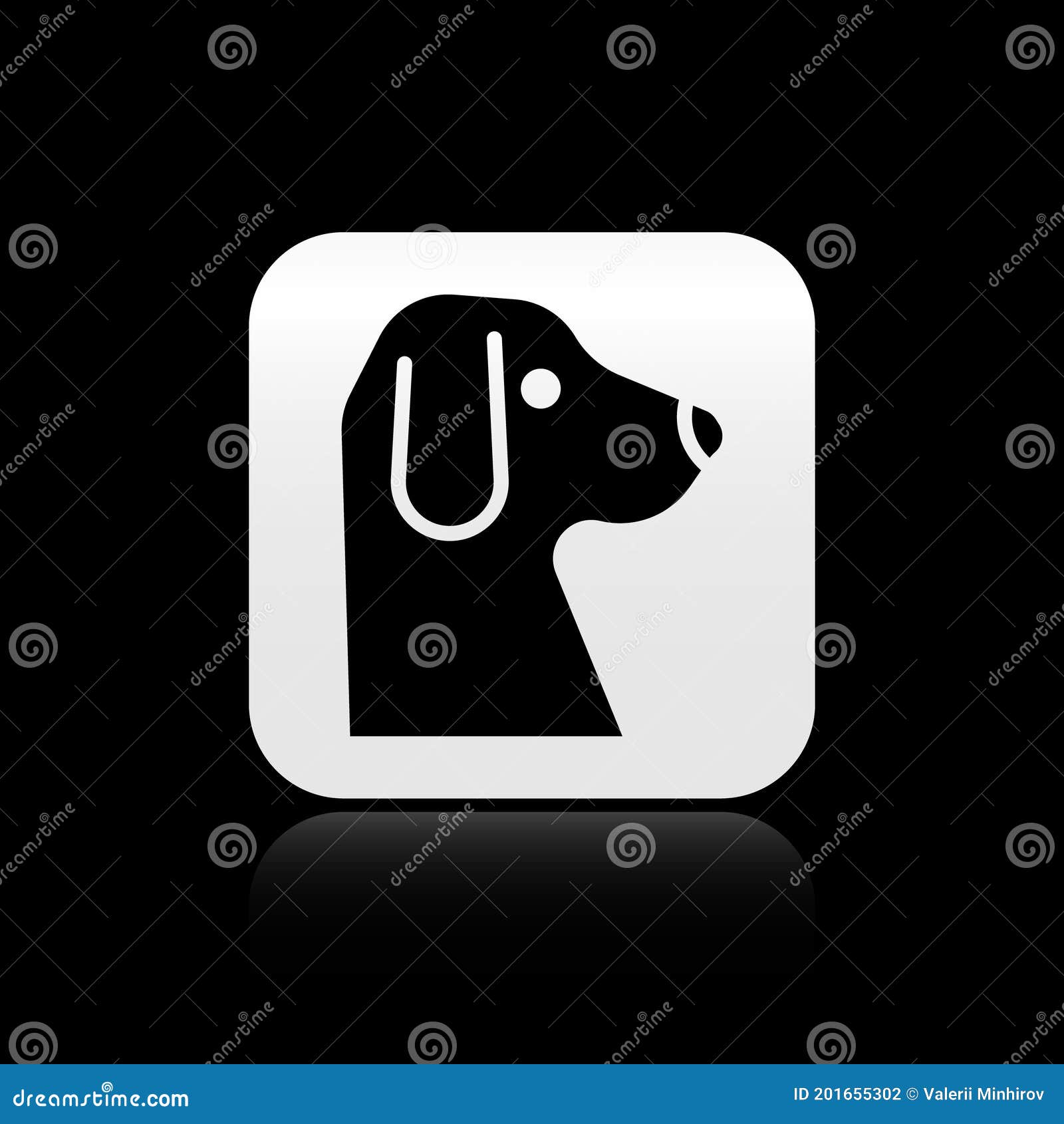 Black Dog Icon Isolated on Black Background. Silver Square Button Stock ...