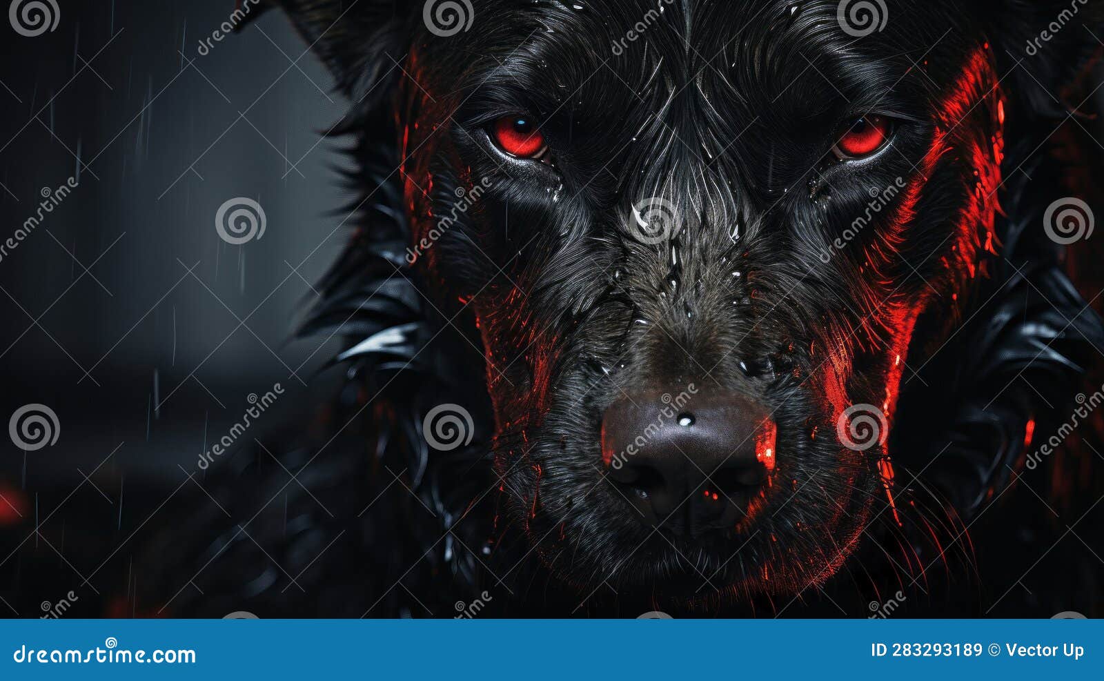 Black Dog with Red Eyes. Generative AI. Stock Illustration ...