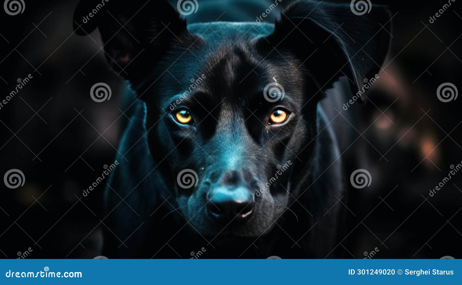 A Black Dog with Yellow Eyes Staring at the Camera, AI Stock Photo ...