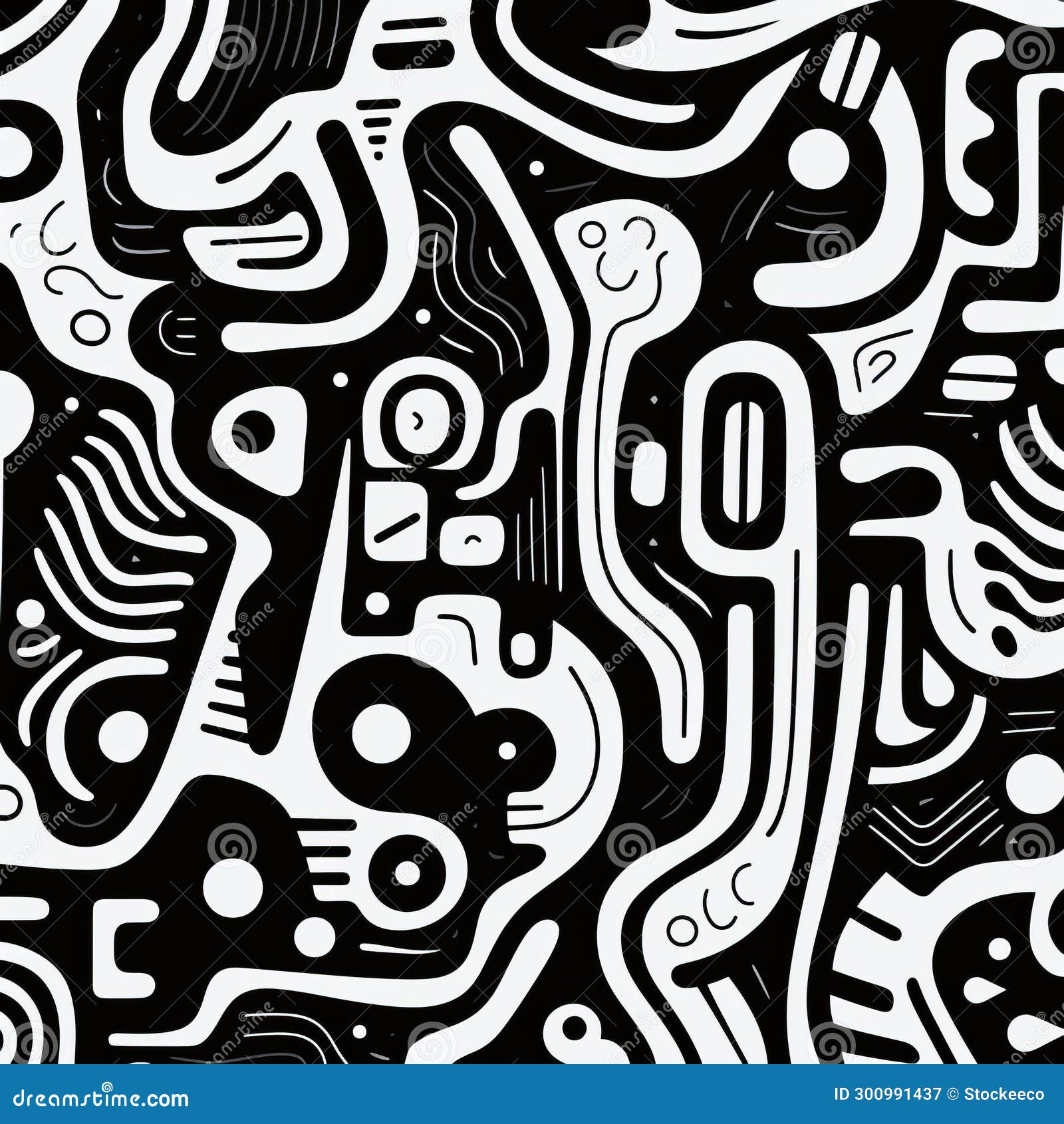 Black Doodle Pattern with White Lines: a Fusion of Robotic Expressionism and Techno Shamanism ...