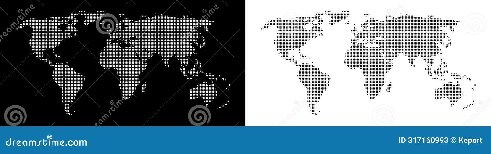 Black Dotted World Map and White Dotted World Map Stock Illustration ...