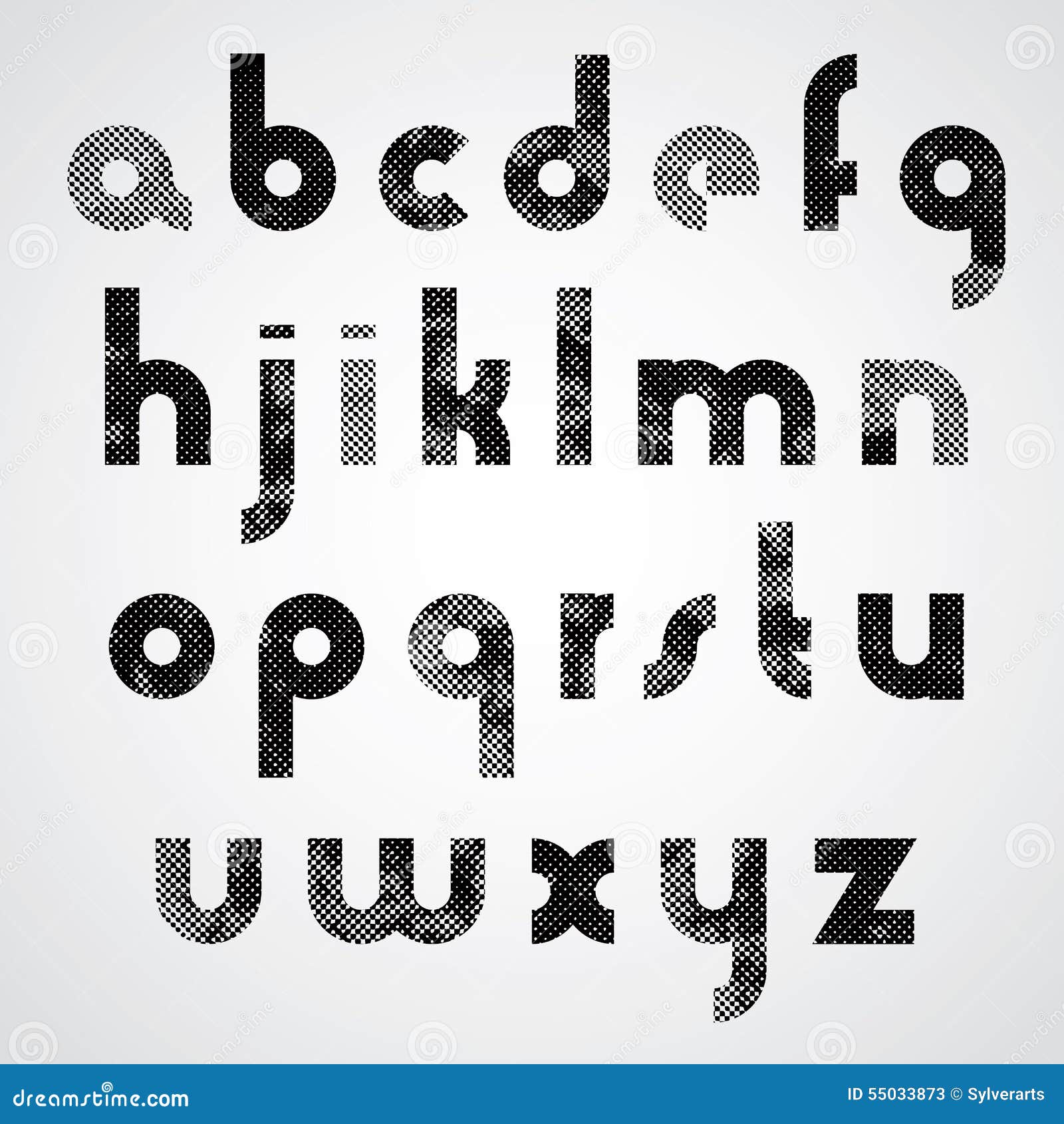 Black Dotty Graphic Lower Case Letters, Industrial Font. Cartoon Vector ...