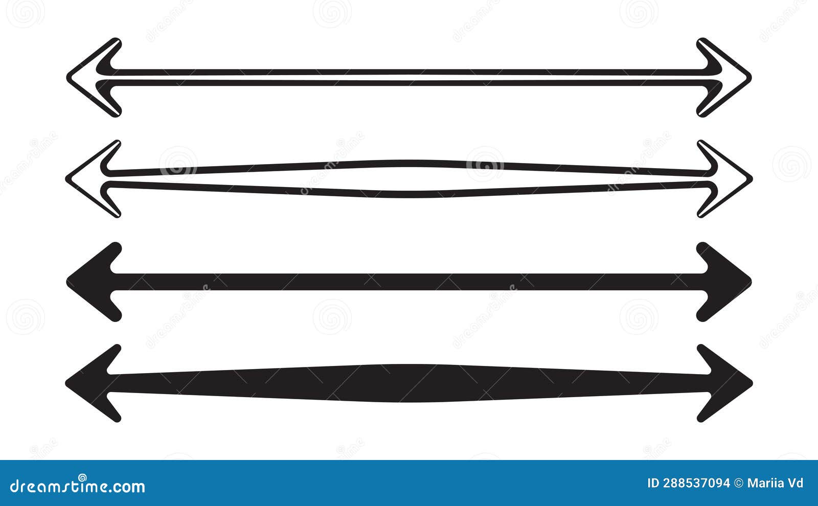 Black Double Long Straight Arrow Line Horizontal Element. Bold and ...