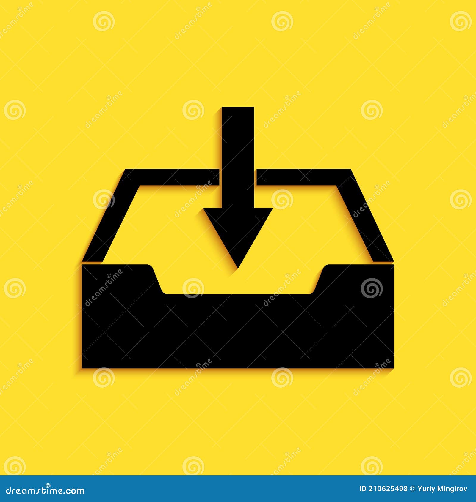 Black Download Inbox Icon Isolated on Yellow Background. Long Shadow ...