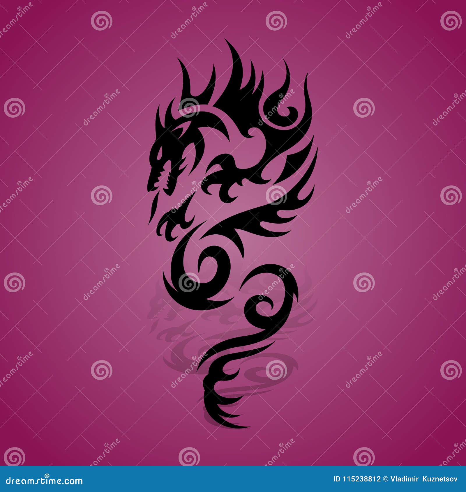 Black Dragon Silhouette with Shadow on a Purple Background, Stock ...