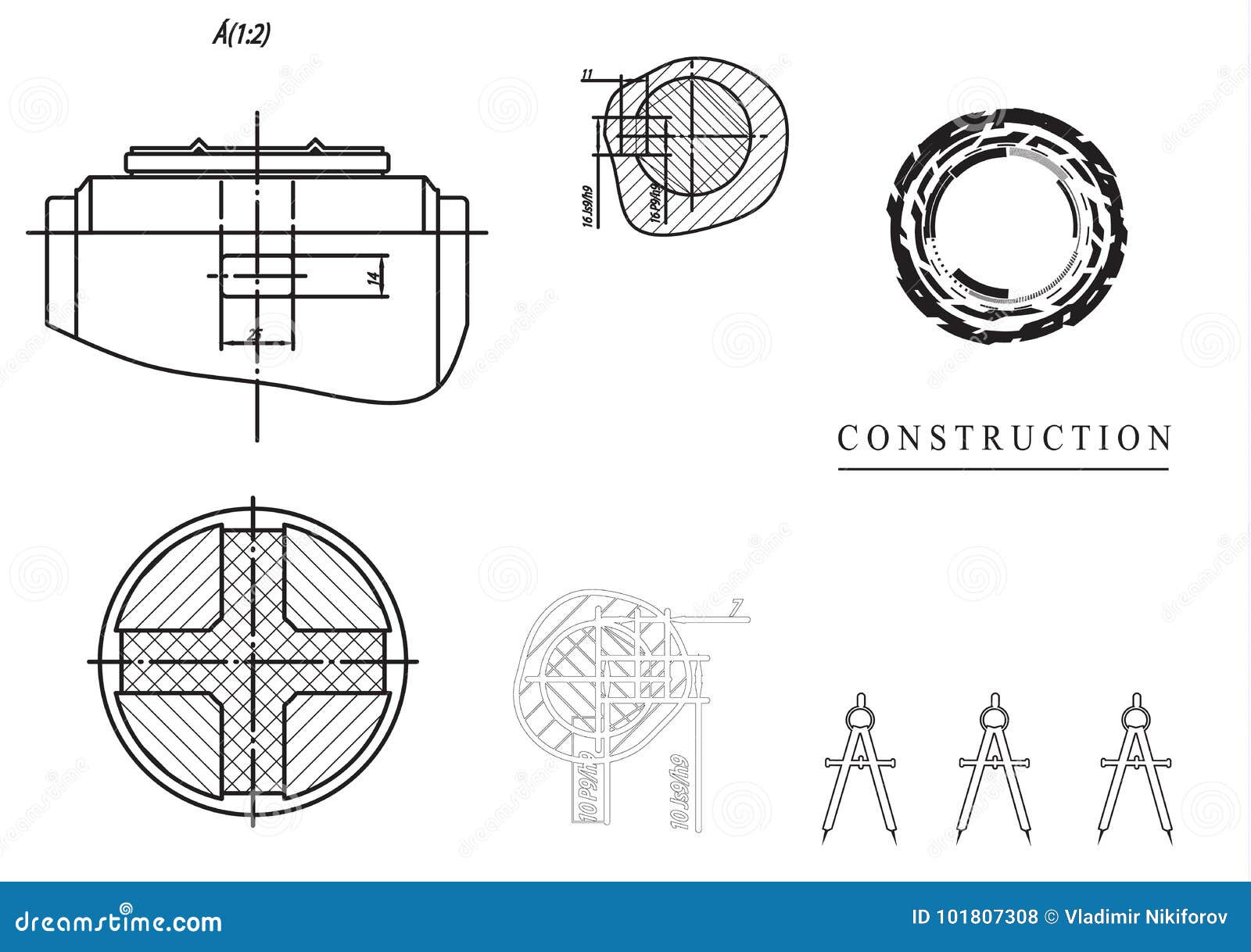 Machine-building Drawings on a White Background Stock Vector ...