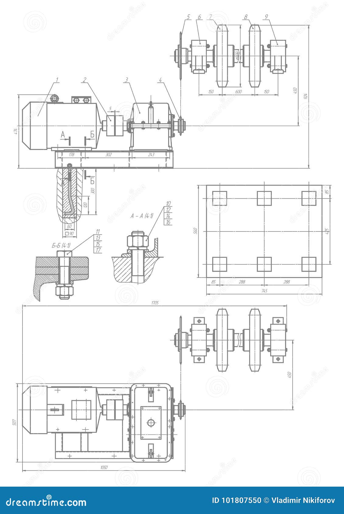 Machine-building Drawings on a White Background Stock Vector ...