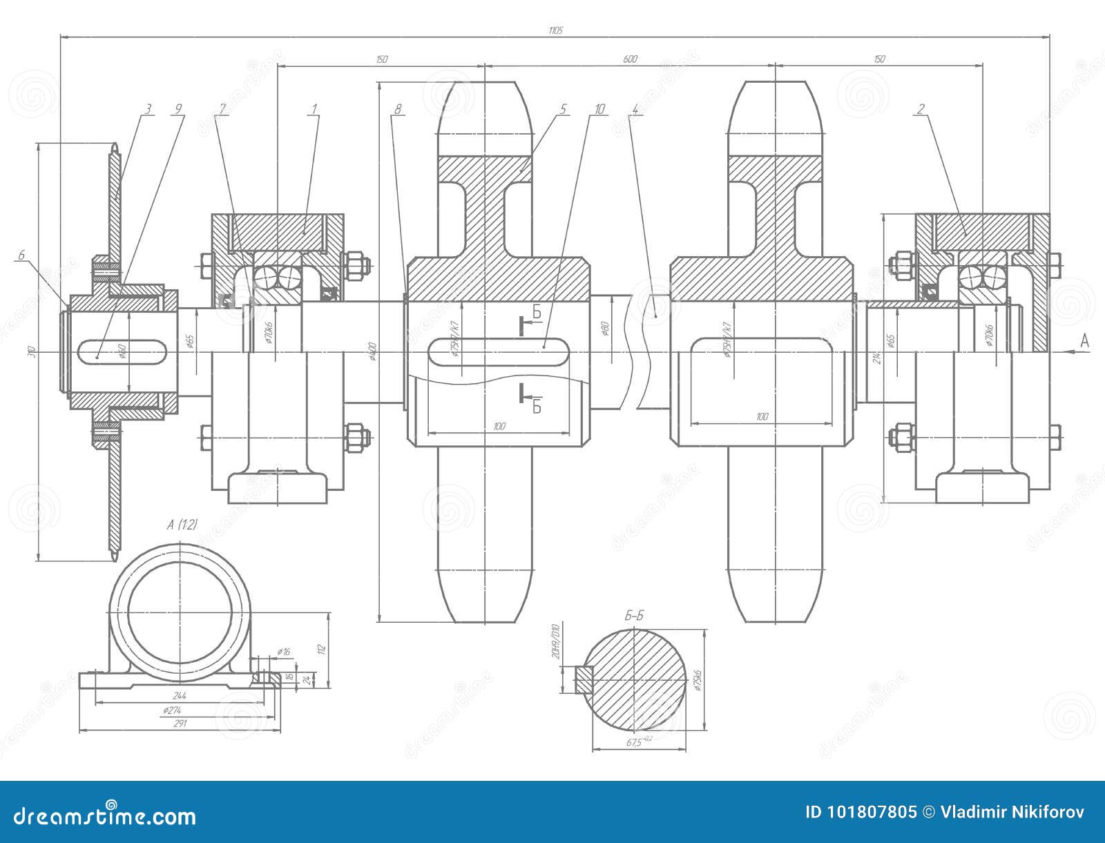Machine-building Drawings on a White Background Stock Vector ...