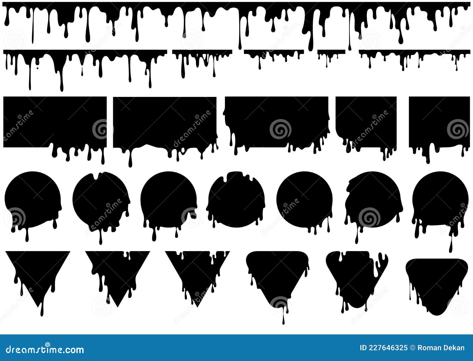 Black Dripping Ink on Different Shapes Stock Vector - Illustration of ...